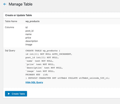 Create Custom Table - ACF to Custom Database Tables Plugin